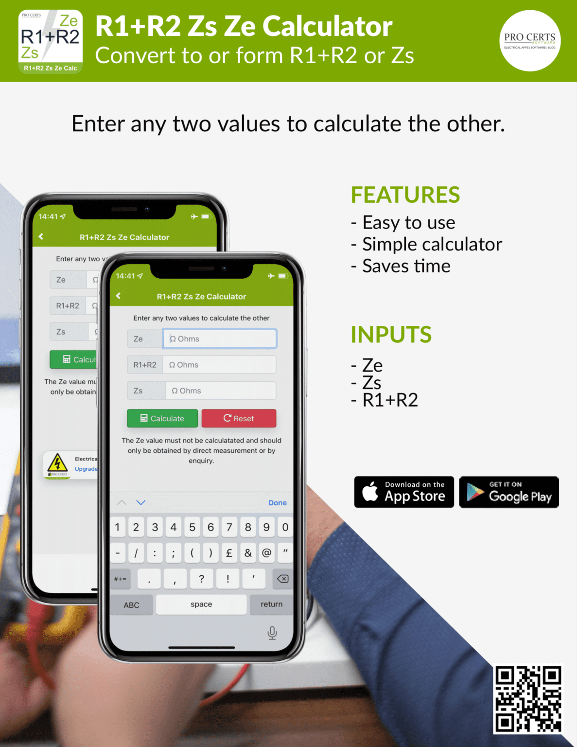 R1+R2 Zs / Ze Calculator - Pro Certs Software