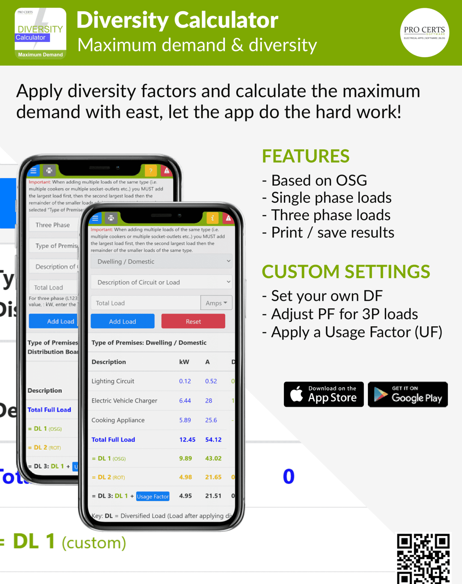Diversity Calculator - Maximum Demand - Pro Certs Software