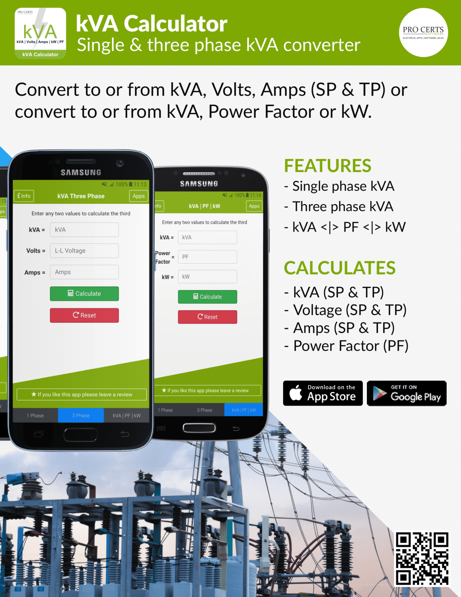 kVA Calculator - kVA to Amps Calculator - Pro Certs Software